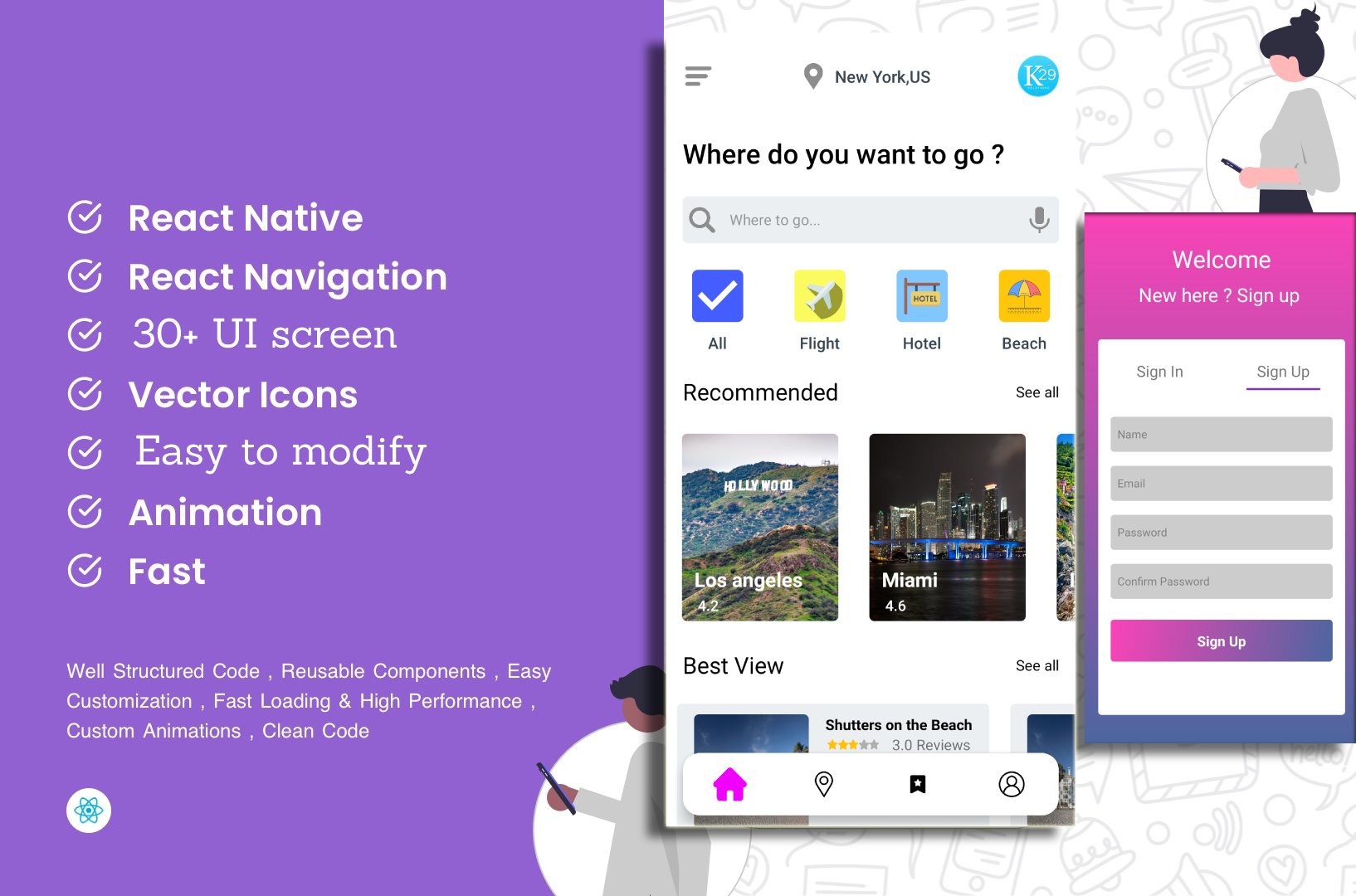 React native 3 in 1 app template UI kit - app bundle by k29solutions